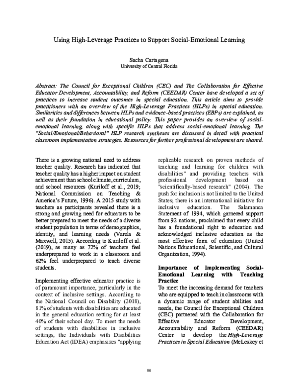 (PDF) Using High-Leverage Practices to Support Social-Emotional Learning