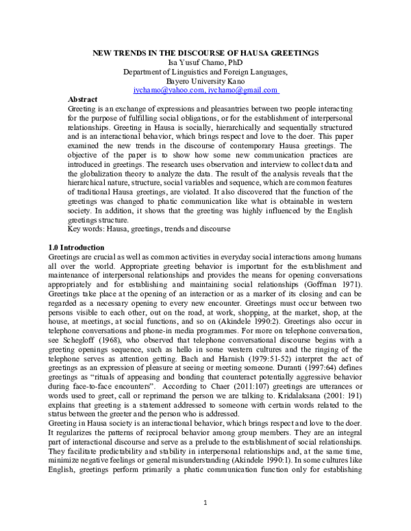 (DOC) NEW TRENDS IN THE DISCOURSE OF HAUSA GREETINGS