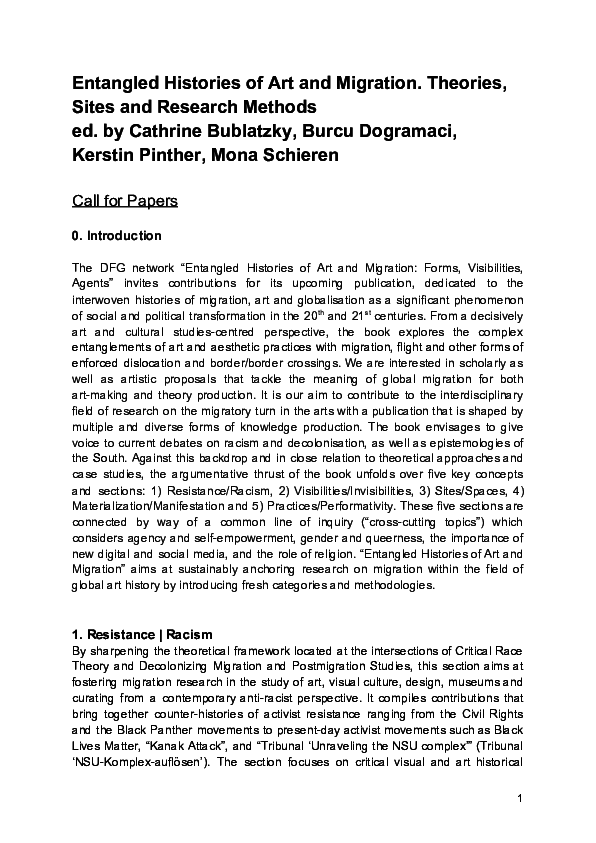 (PDF) Entangled Histories of Art and Migration. Theories, Sites and ...
