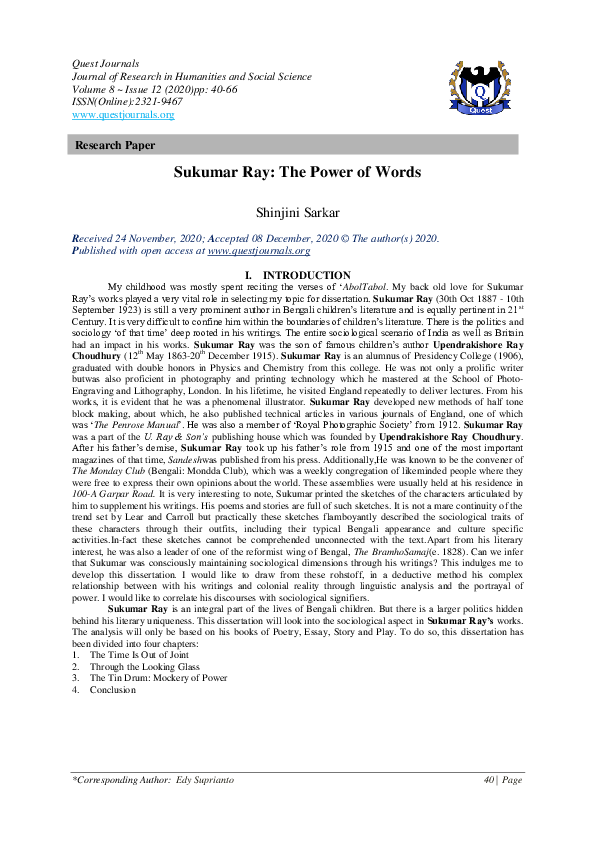 (PDF) Sukumar Ray: The Power of Words