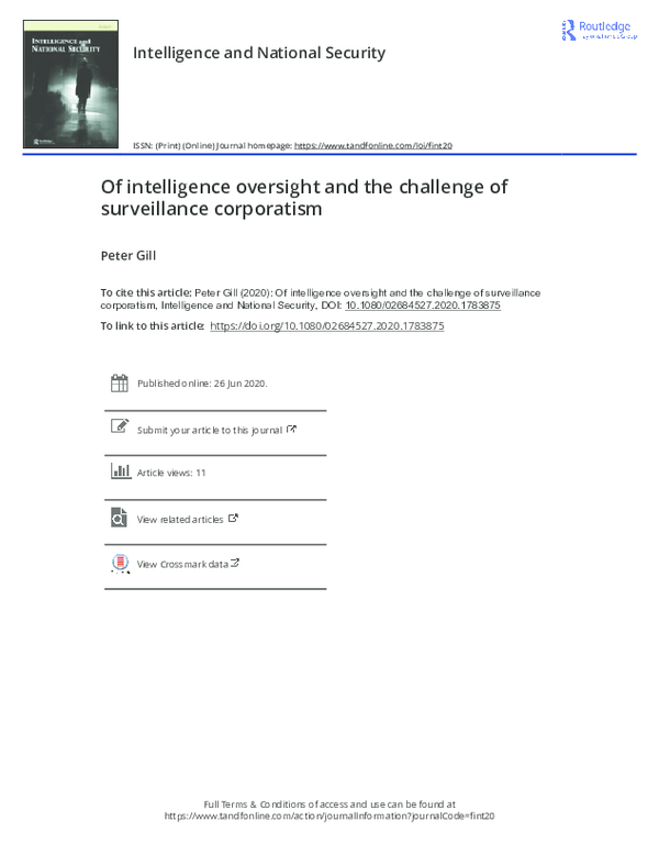 (PDF) Of intelligence oversight and the challenge of surveillance ...