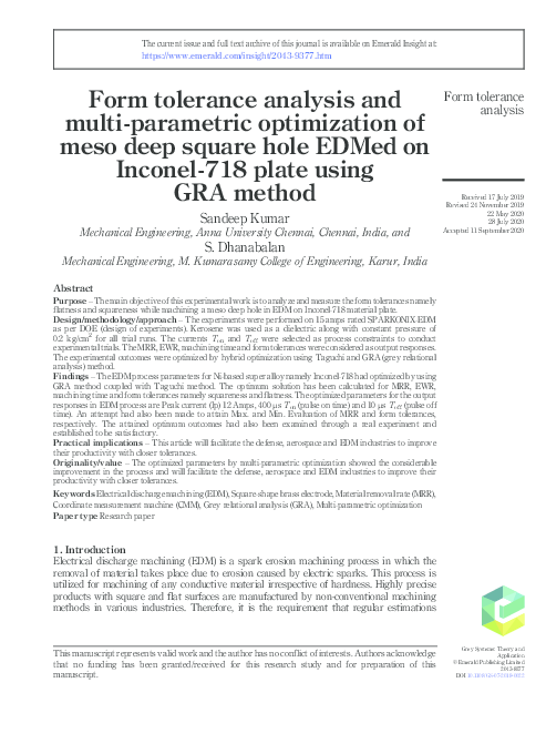 (PDF) Form tolerance analysis and multi-parametric optimization of meso ...
