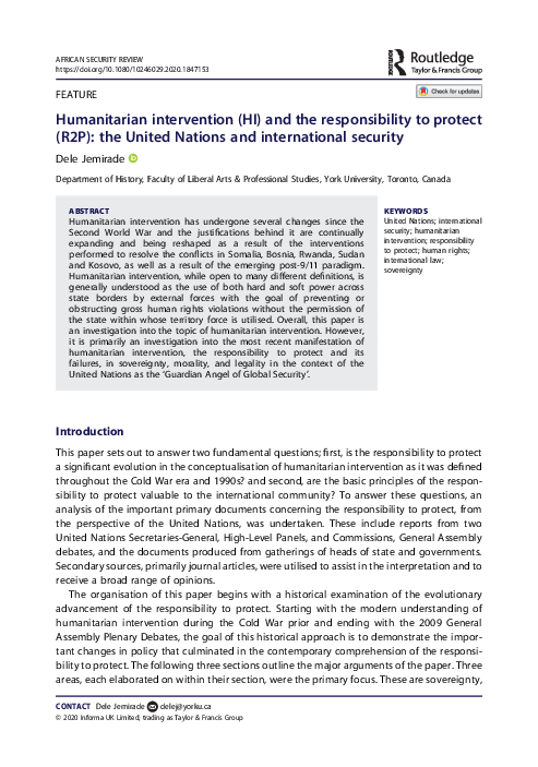 (PDF) Humanitarian intervention (HI) and the responsibility to protect ...