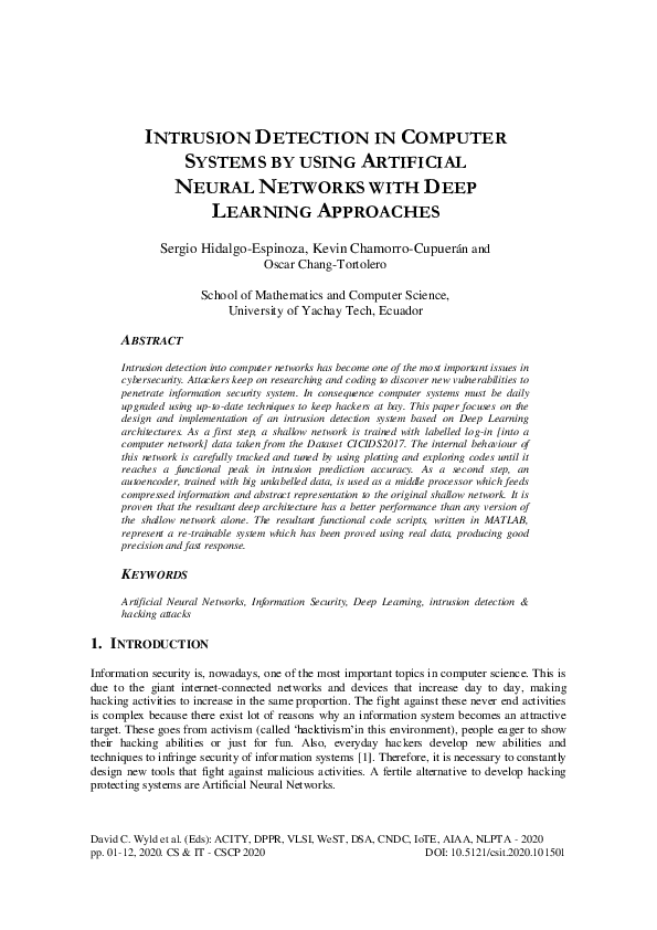 Pdf Intrusion Detection In Computer Systems By Using Artificial Neural Networks With Deep