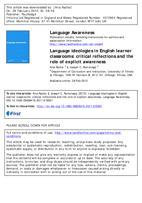 (PDF) Language Awareness Language ideologies in English learner ...