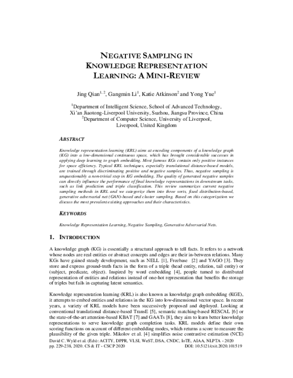 (PDF) NEGATIVE SAMPLING IN KNOWLEDGE REPRESENTATION LEARNING: A MINI-REVIEW