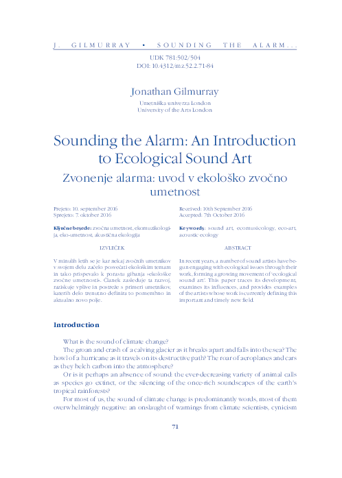 (PDF) Sounding the Alarm: An Introduction to Ecological Sound Art