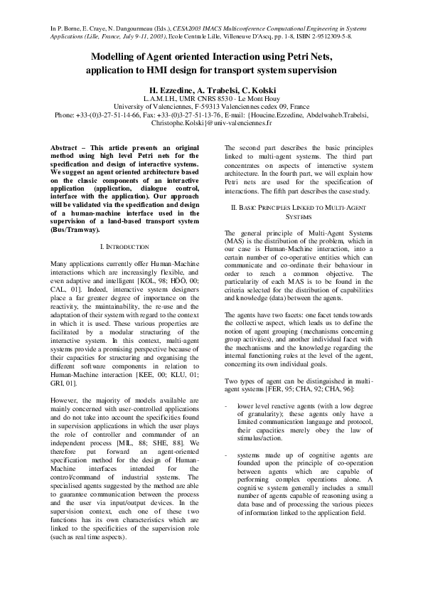 (PDF) Modelling of Agent oriented Interaction using Petri Nets, application to HMI design for ...