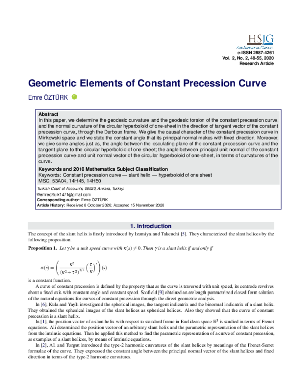 (PDF) Geometric Elements of Constant Precession Curve