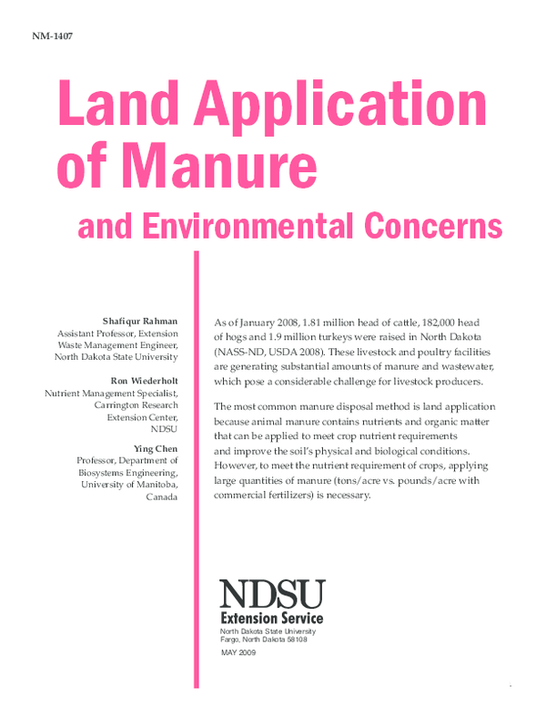 (PDF) Land Application of Manure and Environmental Concerns