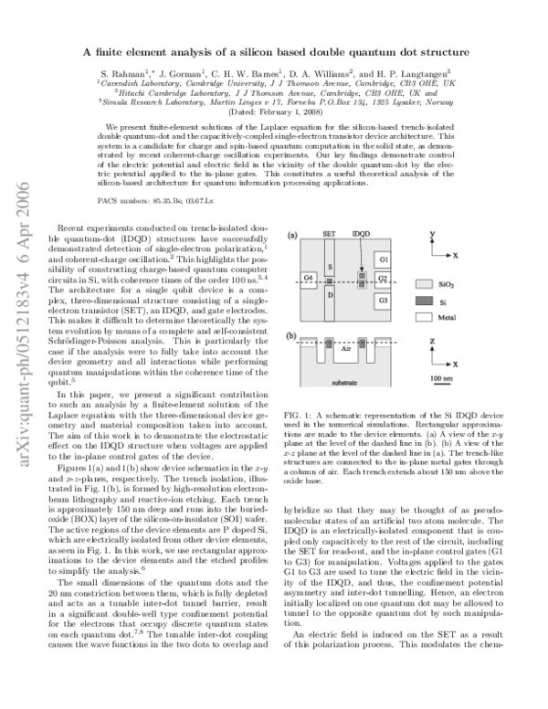 (PDF) Finite-element analysis of a silicon-based double quantum dot structure