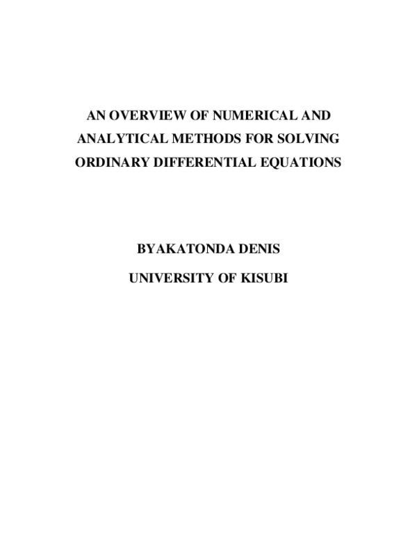 Pdf An Overview Of Numerical And Analytical Methods For Solving Ordinary Differential Equations