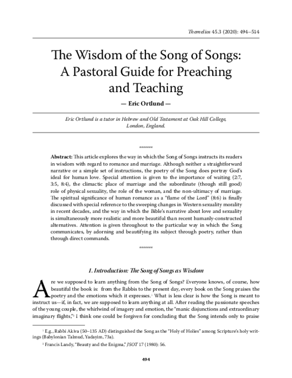 (PDF) The Wisdom of the Song of Songs: A Pastoral Guide for Preaching ...