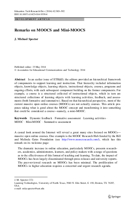 (PDF) Remarks on MOOCS and Mini-MOOCS