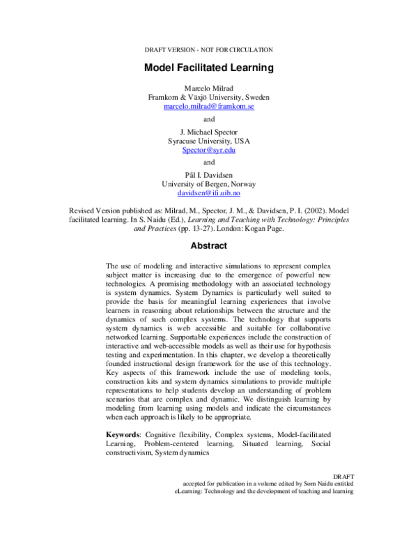 (PDF) Model Facilitated Learning | J. Michael Spector - Academia.edu
