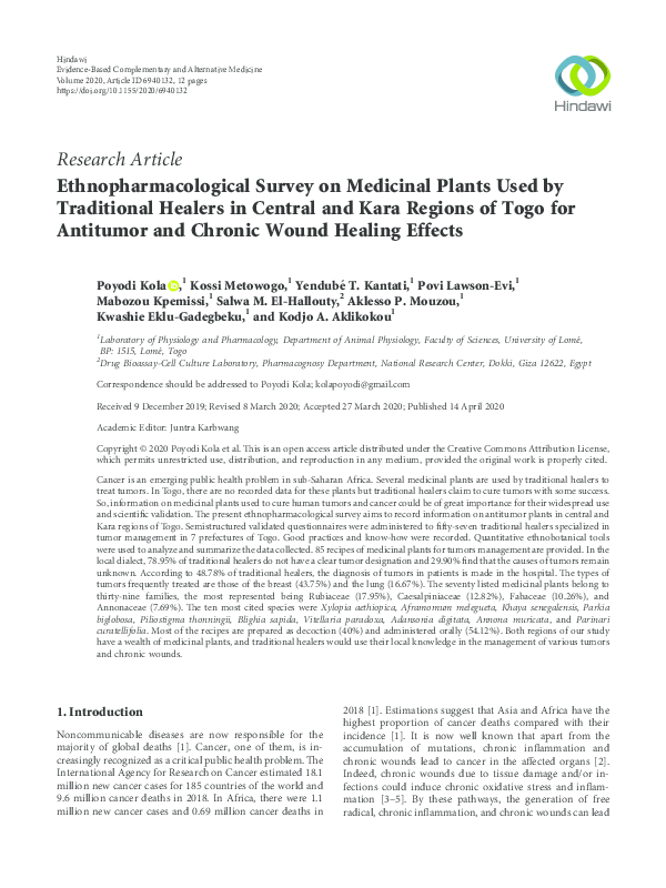 (PDF) Ethnopharmacological Survey on Medicinal Plants Used by Traditional Healers in Central and ...