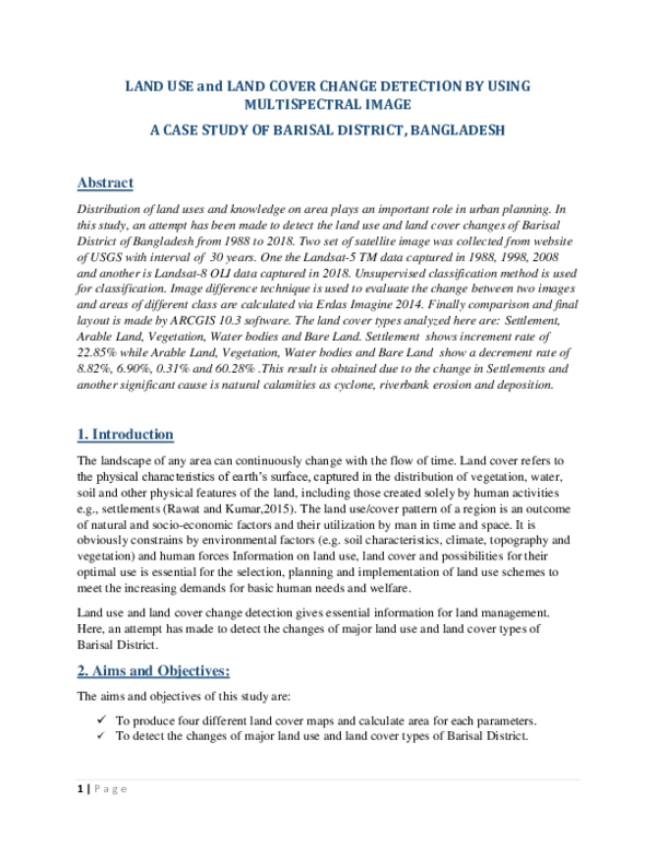 (PDF) LAND USE and LAND COVER CHANGE DETECTION BY USING MULTISPECTRAL ...