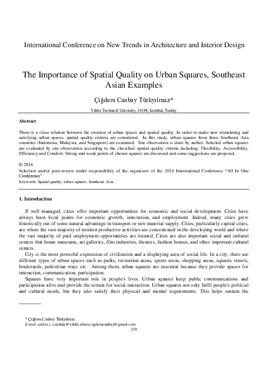 (PDF) The Importance of Spatial Quality on Urban Squares, Southeast ...