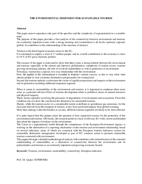 (PDF) The environmental dimension for sustainable tourism