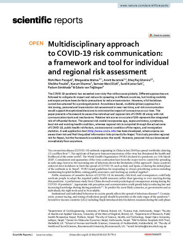 (PDF) Multidisciplinary approach to COVID-19 risk communication: a framework and tool for ...