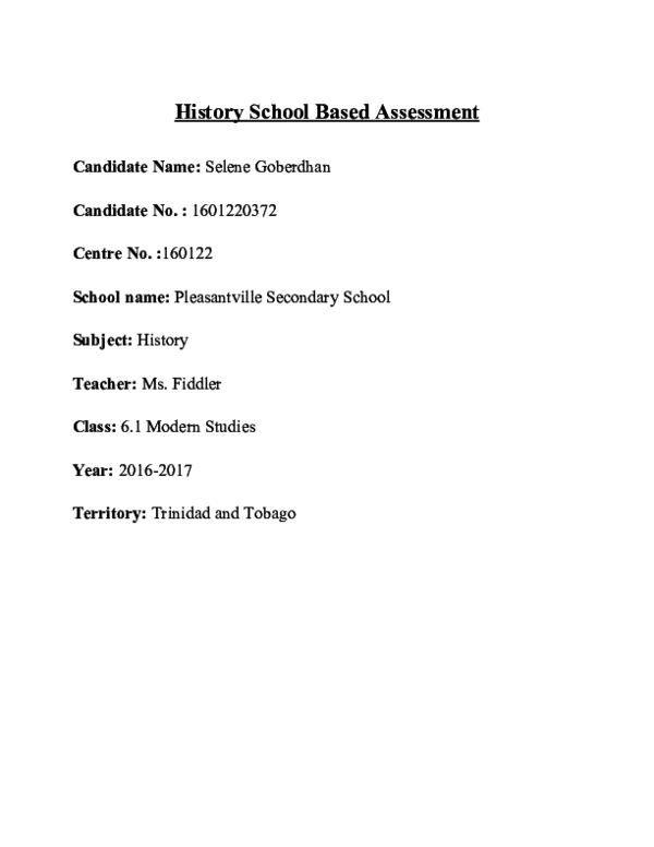 (PDF) History School Based Assessment