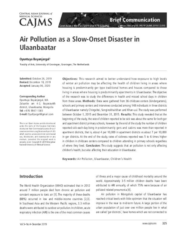 (PDF) Air Pollution as a Slow-Onset Disaster in Ulaanbaatar