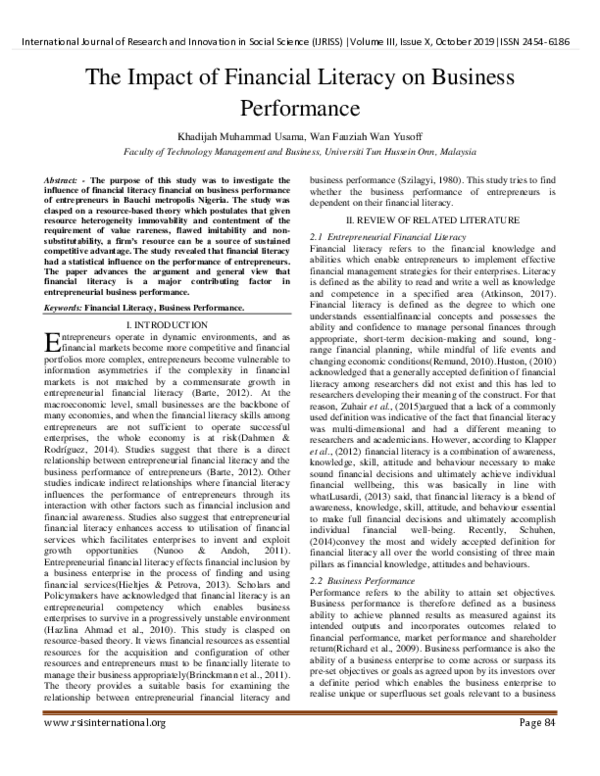 (PDF) The Impact of Financial Literacy on Business Performance