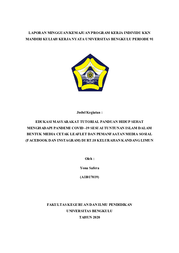 (DOC) CONTOH LAPORAN MINGGUAN/KEMAJUAN PROGRAM KERJA INDIVIDU KKN MANDIRI KULIAH KERJA NYATA ...