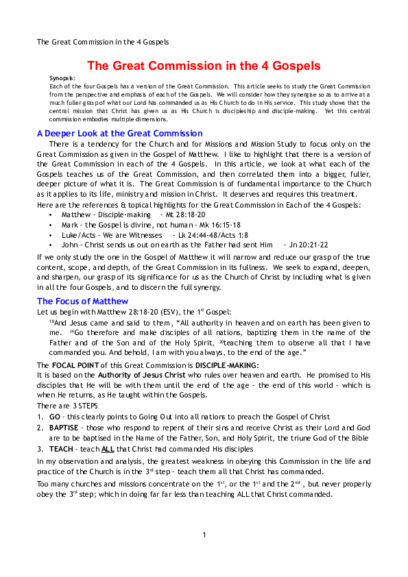 (PDF) The Great Commission in the 4 Gospels
