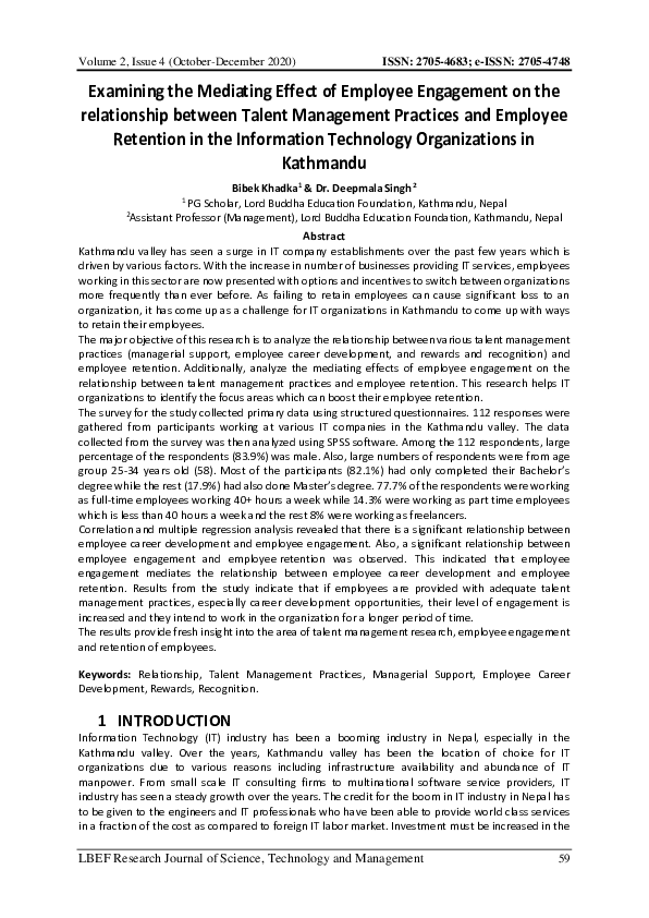 (PDF) Examining the Mediating Effect of Employee Engagement on the relationship between Talent ...