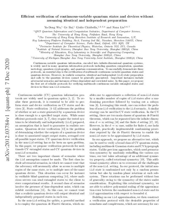 Pdf Efficient Verification Of Continuous Variable Quantum States And