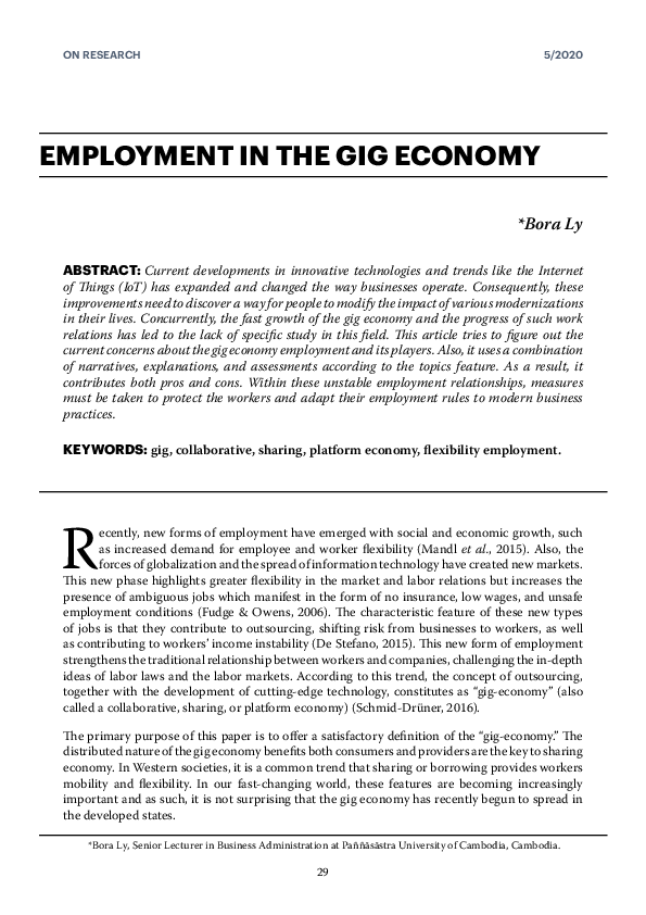 (PDF) EMPLOYMENT IN THE GIG ECONOMY