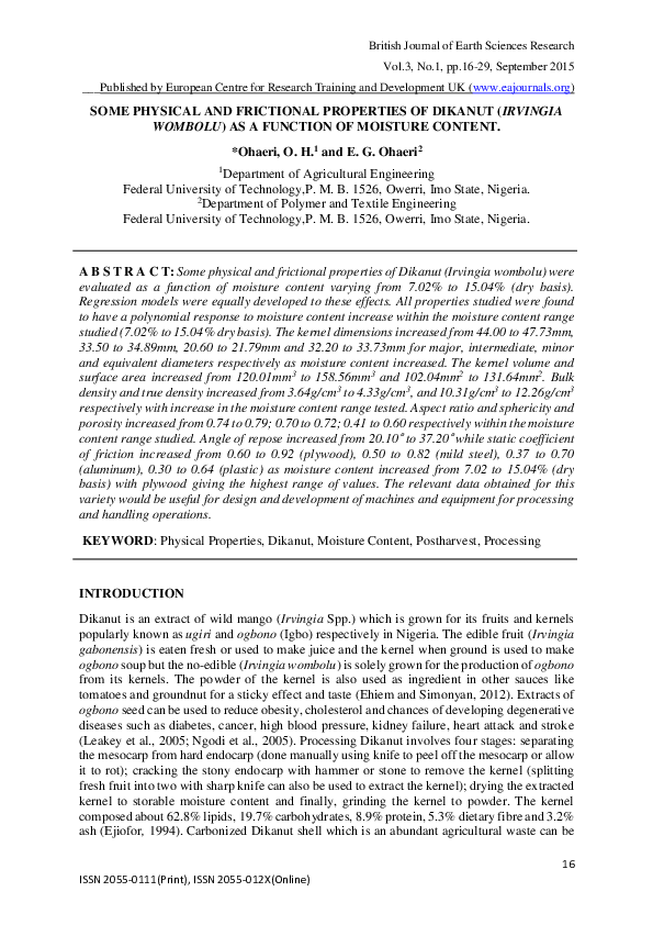 (PDF) SOME PHYSICAL AND FRICTIONAL PROPERTIES OF DIKANUT (IRVINGIA ...