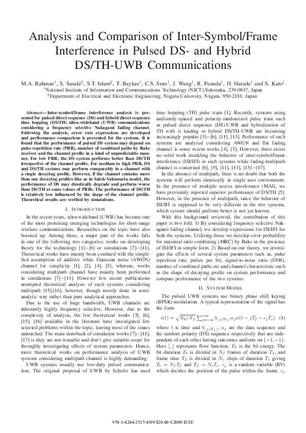 Pdf Analysis And Comparison Of Inter Symbolframe Interference In Pulsed Ds And Hybrid Dsth