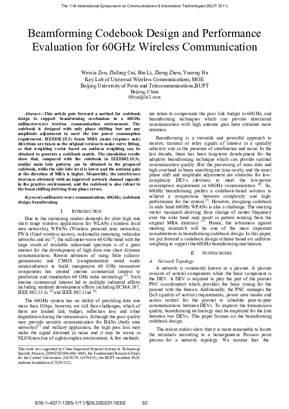(PDF) Beamforming codebook design and performance evaluation for 60GHz ...