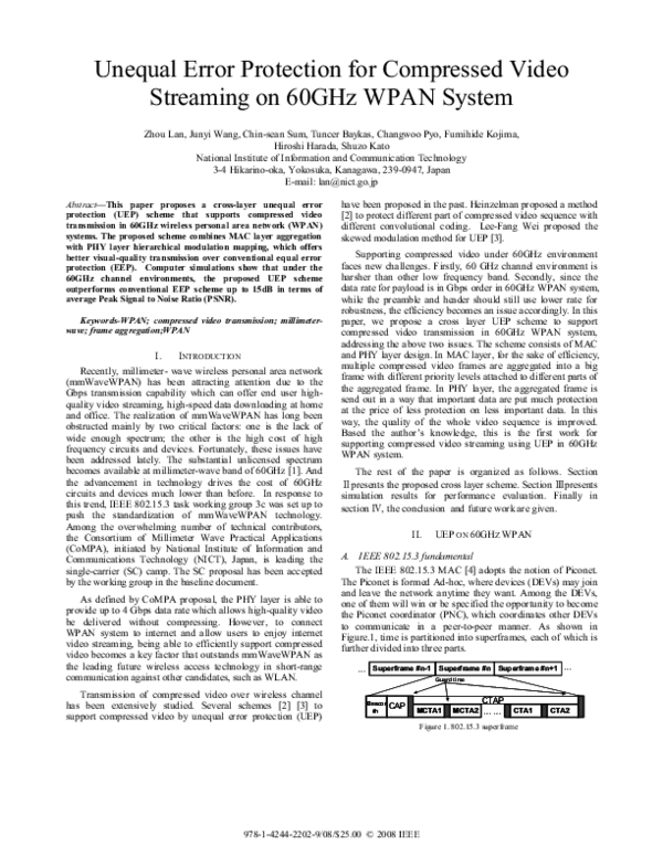 (PDF) Unequal Error Protection for Compressed Video Streaming on 60GHz WPAN System