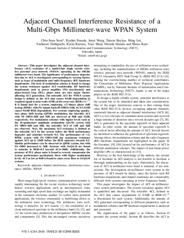 (PDF) Adjacent channel interference resistance of a multi-Gbps ...