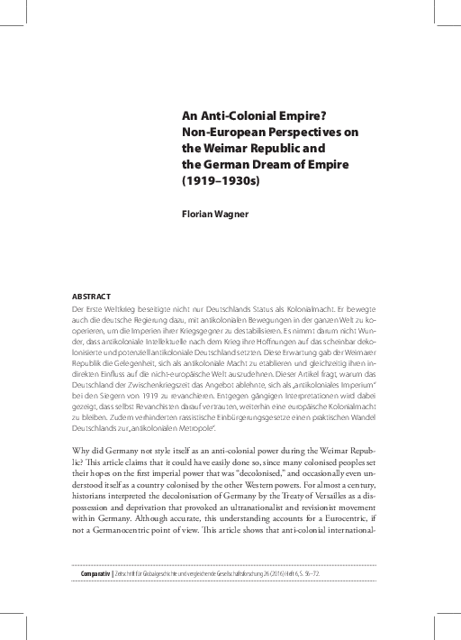 (PDF) An Anti-Colonial Empire? Non-European Perspectives on the Weimar ...