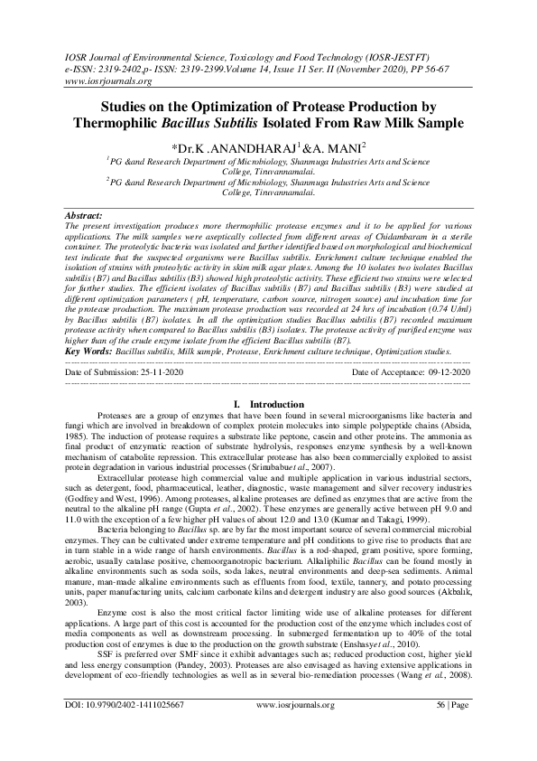 (PDF) Studies on the Optimization of Protease Production by ...
