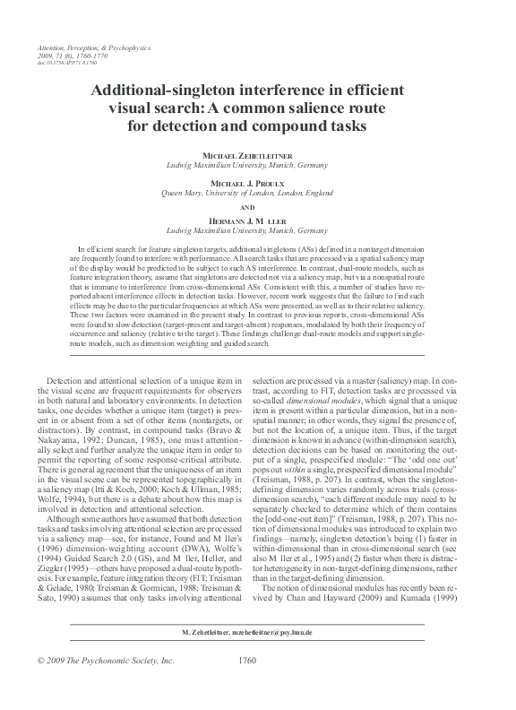 (PDF) Additional-singleton interference in efficient visual search: A ...