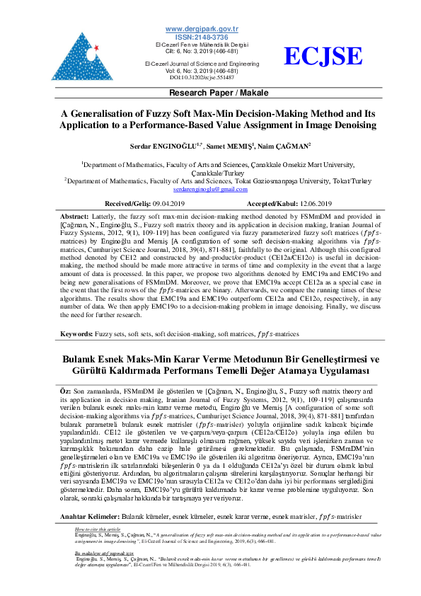 Pdf A Generalisation Of Fuzzy Soft Max Min Decision Making Method And