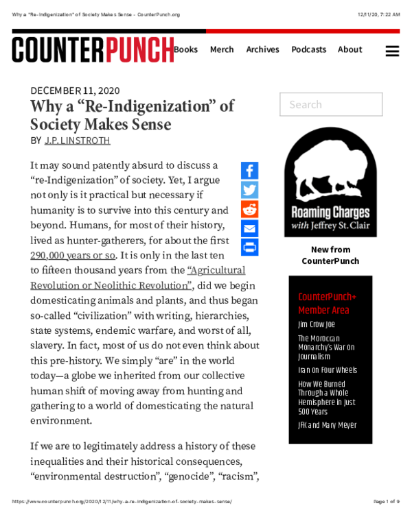 (PDF) OP-ED: Why A "Re-Indigenization" of Society Makes Sense