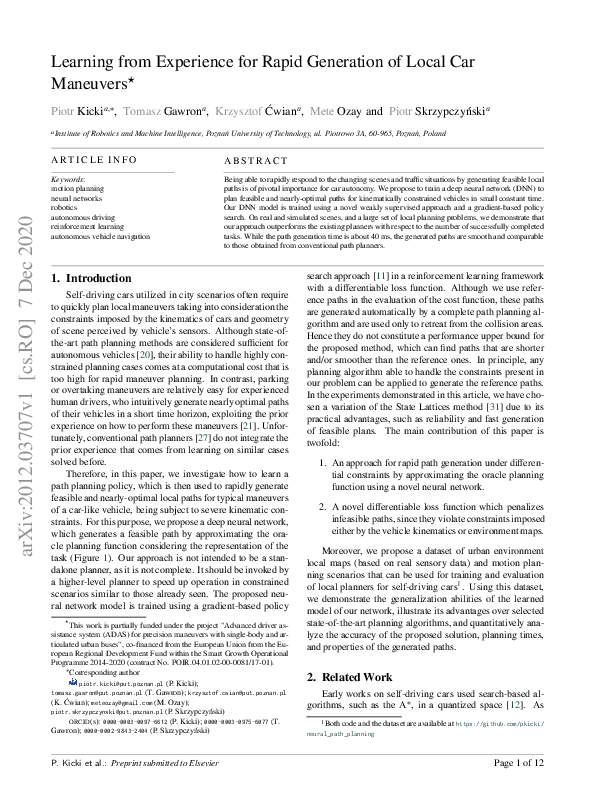 (PDF) Learning from Experience for Rapid Generation of Local Car ...