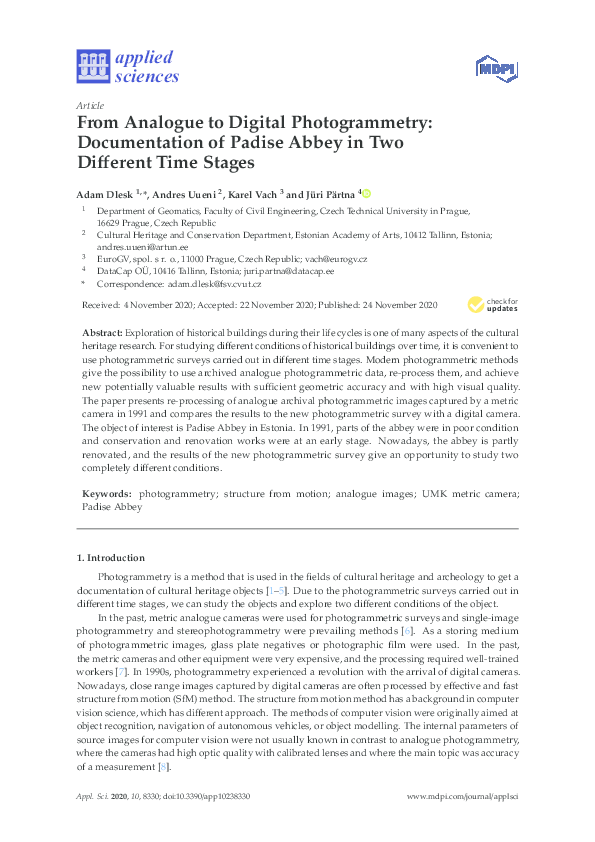 From Analogue to Digital Photogrammetry: Documentation of Padise Abbey ...