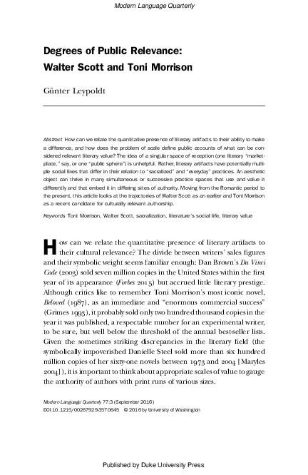 (PDF) Degrees of Public Relevance: Walter Scott and Toni Morrison