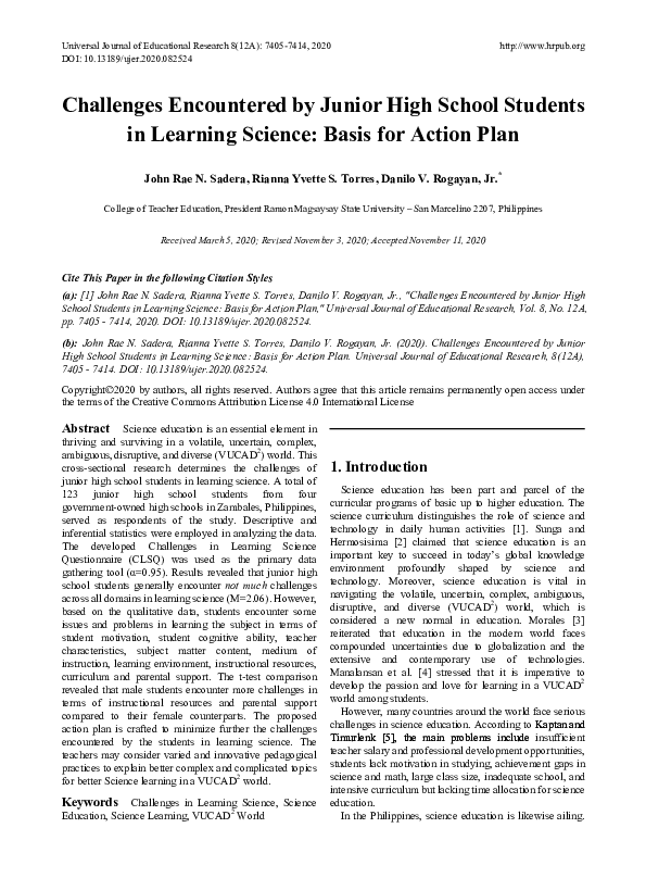 (PDF) Challenges Encountered by Junior High School Students in Learning ...