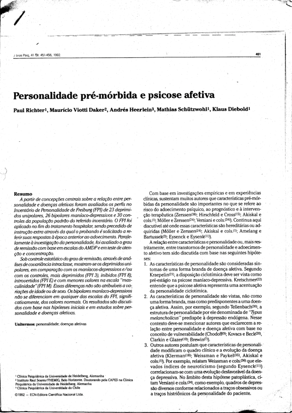 (PDF) Personalidade pré-mórbida e psicose afetiva / Premorbid ...