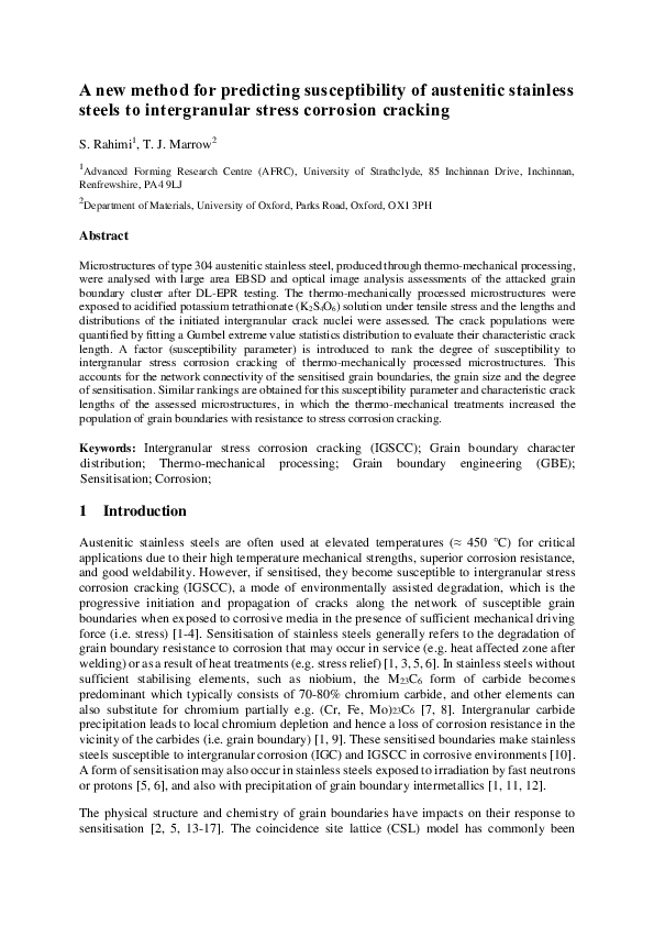 Pdf A New Method For Predicting Susceptibility Of Austenitic Stainless Steels To Intergranular