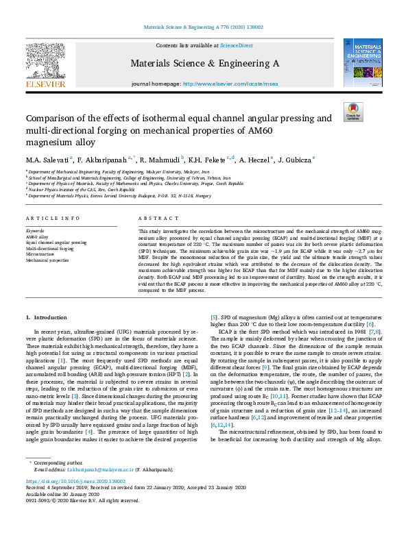 (PDF) Comparison of the effects of isothermal equal channel angular pressing and multi ...