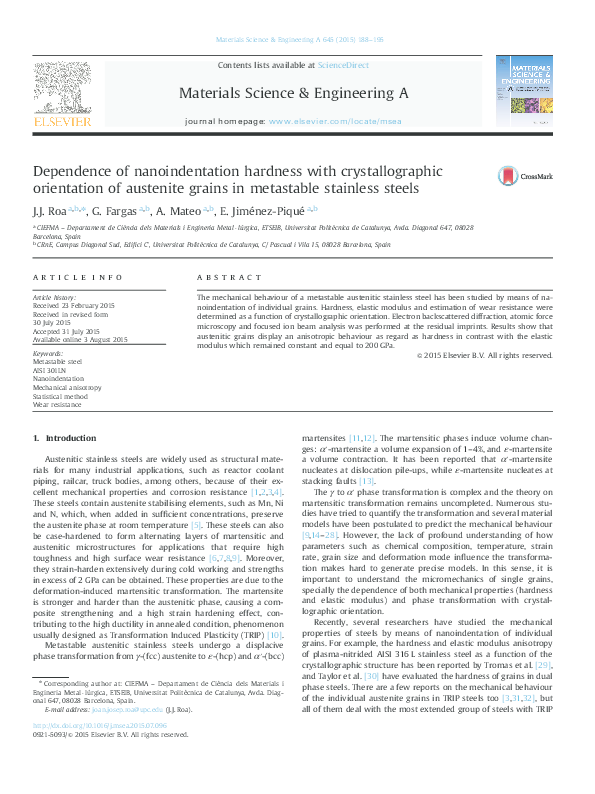 (PDF) Dependence of nanoindentation hardness with crystallographic orientation of austenite ...